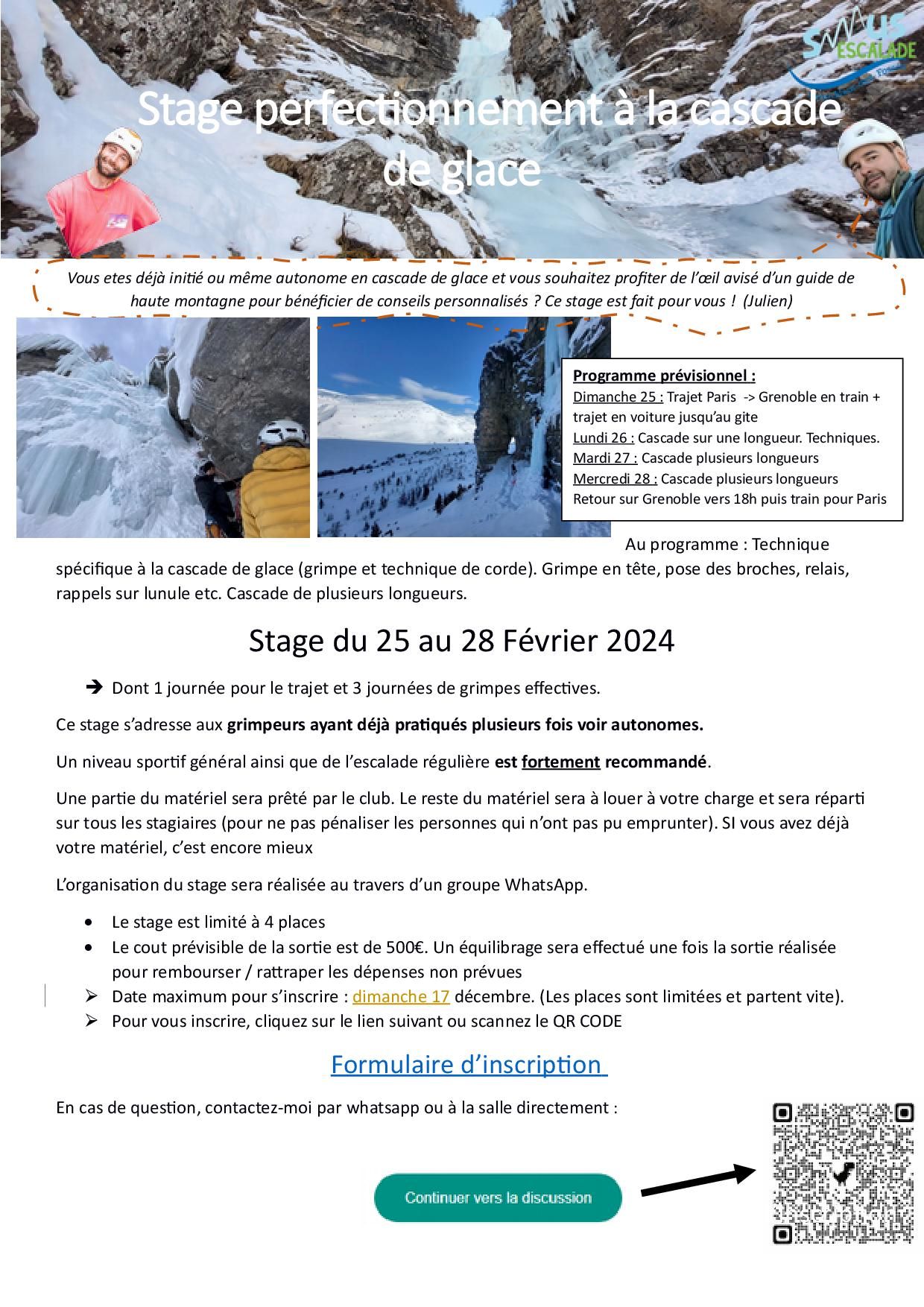 Stage cascade de glace perfectionnement du 25 au 28 février 2024 ...